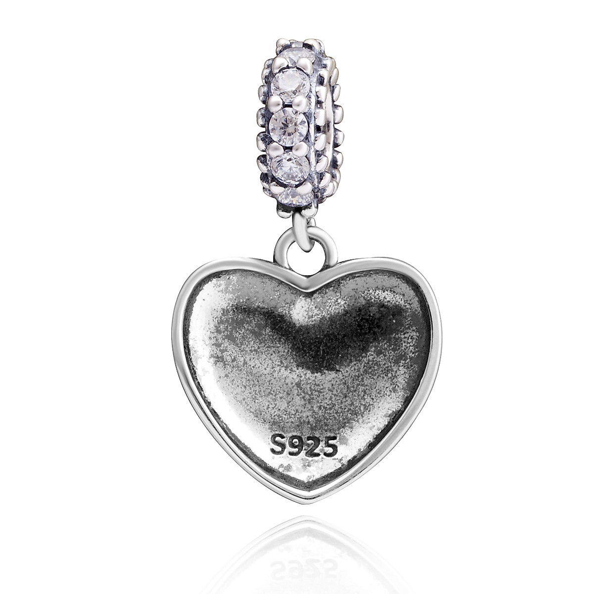 ABUN American USA Flag Heart Charms 925 Sterling Silver Patriotic Love Beads Fits European Charms Bracelet (Dangling Heart)