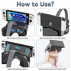 Switch VR Headset Designed for Switch & Switch OLED, Switch Virtual Reality Headset with Adjustable High-Definition Lens, Swith VR Goggles with 3D Glasses, Labo VR Kit for Switch Accessories, Black