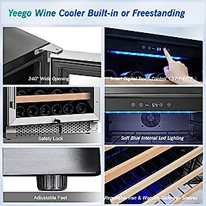 Yeego 24inch Wine Cooler,Wine Fridge 54 Bottle Wine Refrigerator with Professional Compressor Fits Large Bottles Low noise Built in or Freestanding Wine Fridge
