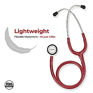 eSteth Pediatric Stethoscope - Ultra Sensitive Dual-Head Chest Piece for Monitoring Amplified Heart, Lung Sounds - Flexible Stethoscope Tubing - Extra Ear Tips & Non-Chill Ring - 32" Long, Cherry Red