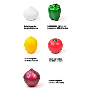 XIYUAN 5Pack Fruit and Vegetable Storage Containers Set,Green Pepper Saver, Onion and Garlic Storage Container Tomato and Lemon Keeper, Refrigerator Vegetable Crisper Food Storage Containers Holder