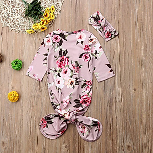 Mubineo Infant Newborn Baby Floral Sleeping Bag Swaddle Blanket with Headband Outfits (Grey, 0-6 Months)