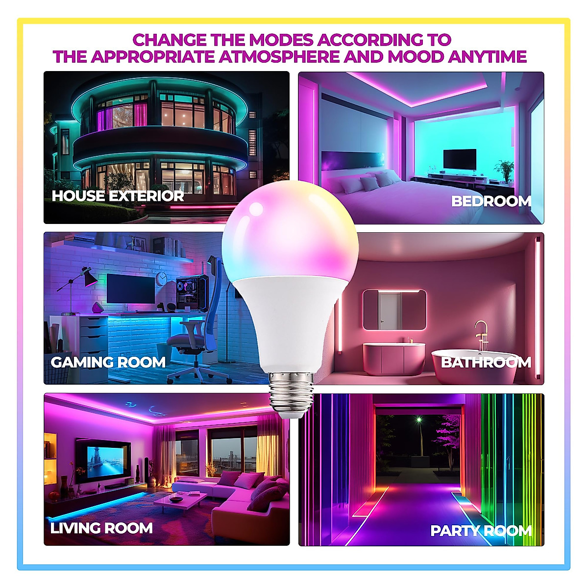 Droiee Dimmable E26 Warm LED Light Bulb, 6W RGBW Color 500LM with 16 Color Changing Modes for Christmas, Party etc with Remote Control 2 Pack