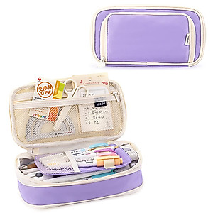 iSuperb Big Capacity Pencil Case Large Pencil Pouch Portable Storage Bag Zipper Organizer Makeup Cosmetic Bags for Women Office (Purple)