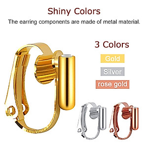 18 Pack Ear Cuff Converters, Maveek Fashion Earring Clip Backs with Post 3 Styles, Clip-on Earring Adapter Components for Non-Pierced Ears, 3 Color Gold & Silver & Rose, DIY Turn Studs into Clip on