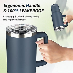 GUDEMAO 40 oz Tumbler with Handle, Insulated Tumbler with Lid and Straw, Reusable Stainless Steel Vacuum Insulated Cup, 100% Leak Proof Thermal Travel Coffee Mug Cup for Cold and Hot (Deep Blue)