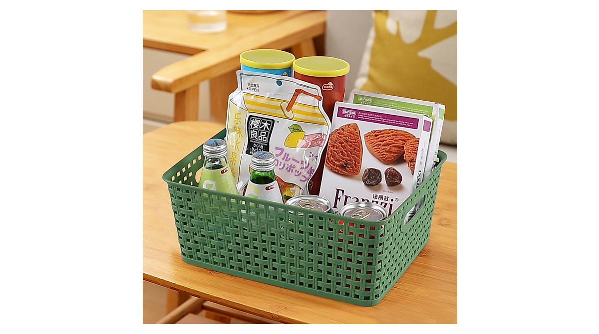 Dark Green Woven Storage Baskets - 4 Pack by Sandmovie