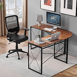 VECELO L Shaped Computer Corner Desk, 59’’x59’’ Large Industrial Home Office Workstation, Multi-Usage Long 2 Person Table, Easy Assembly/Saving Space, Steel Frame&Wooden Grain, Brown