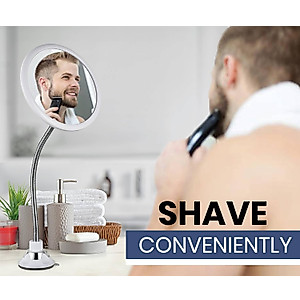 MIRRORVANA Flexible Round Fogless Shower Mirror for Shaving with Height Adjustable Gooseneck Extension, 360° Swivel and Upgraded Suction Cup - Shatterproof 6.7" Diameter Surface