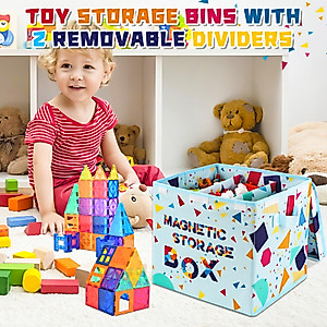 MUOUAKATE Magnetic Tiles Toy Organizer Box, Magnetic Tiles Toy Carry Case with Dividers, Playroom Organizer Travel Storage Organizer Bin, Magnetic holder Foldable Storage Cubes Bins and Lid