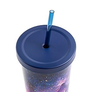 Manna Chilly Double-wall Vacuum Insulated Stainless Steel Tumbler with Splash-proof Lid and Reusable Tritan Straw - 24 Oz - Galaxy
