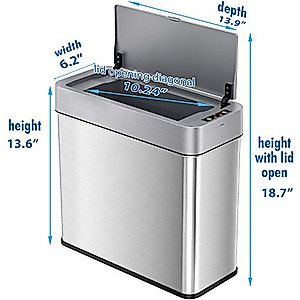 iTouchless 4 Gallon Slim Sensor Garbage Can (Lid Opens Right) with AbsorbX Odor Control, 15 Liter Slim Stainless Steel Automatic Trash Bin, Space-Saving Bin for Bathroom, Kitchen, Office, Hotel