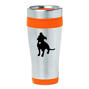 16oz Insulated Stainless Steel Travel Mug Coffee Mug Tumbler Cute Pitbull with Heart (Orange)