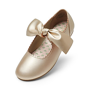 DREAM PAIRS Girls Ballet Flats Dress Shoes Front Bow Flower Ballerina Mary Jane for Wedding Party,Size 2 Little Kid,Gold,Angie-5