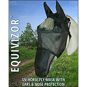 EquiVizor 95% UV Eye Protection (COB) Horse Fly Mask with Ears/Nose. Helps with Uveitis, Corneal Ulcer, Light Sensitive, Cancer, Designed to Stay ON Your Horse, Off The Ground!