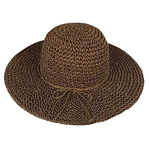 luzen Women Girls Foldable Bohemia Wide Brim Roll-up Crocheted Straw Hat Beach Sun Visor Cap for Holiday Travel