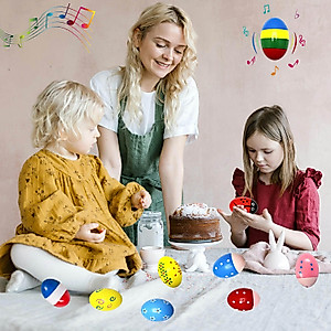 UPINLOOK 9 Pcs Wooden Easter Eggs Shakers Maracas for Baby Kids Classroom Prize Musical Instrument Early Learning Toys Easter Basket Stuffers Fillers