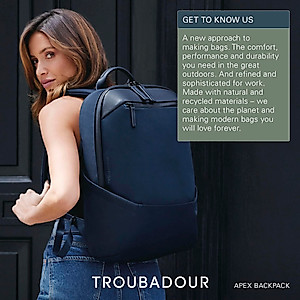 Troubadour Apex Backpack Premium Vegan, Waterproof Material - 17" Laptop Sleeve, Comfort Straps - Spacious, Lightweight, Durable - For Work, Travel, Gym - Black
