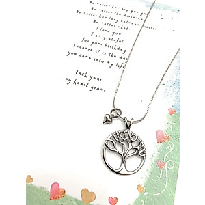 Smiling Wisdom - Happy Birthday Greeting Card and Tree Heart Necklace Keepsake Gift Set - Daughter Granddaughter From Parent - Stainless Steel - Love Grows