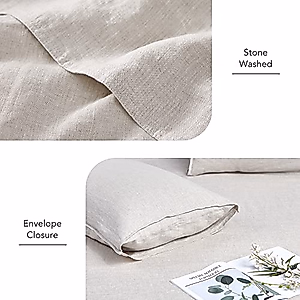 DAPU 100% Linen Duvet Cover Set - Pure Natural French Flax Linen with 8 Corner Ties and Zipper Closure Soft Breathable Durable for Hot Sleepers 1 Duvet Cover 2 Pillowcases (Natural Linen, Queen/Full)