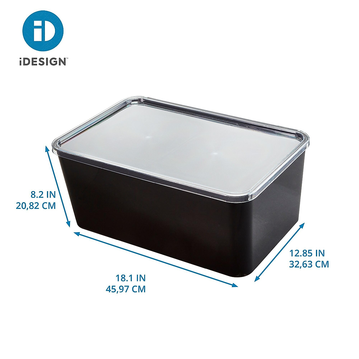 iDesign Storage Bin with Lid & Wall Mount Bracket, The Wallspace Collection – 18" x 12" x 8", Clear Bin