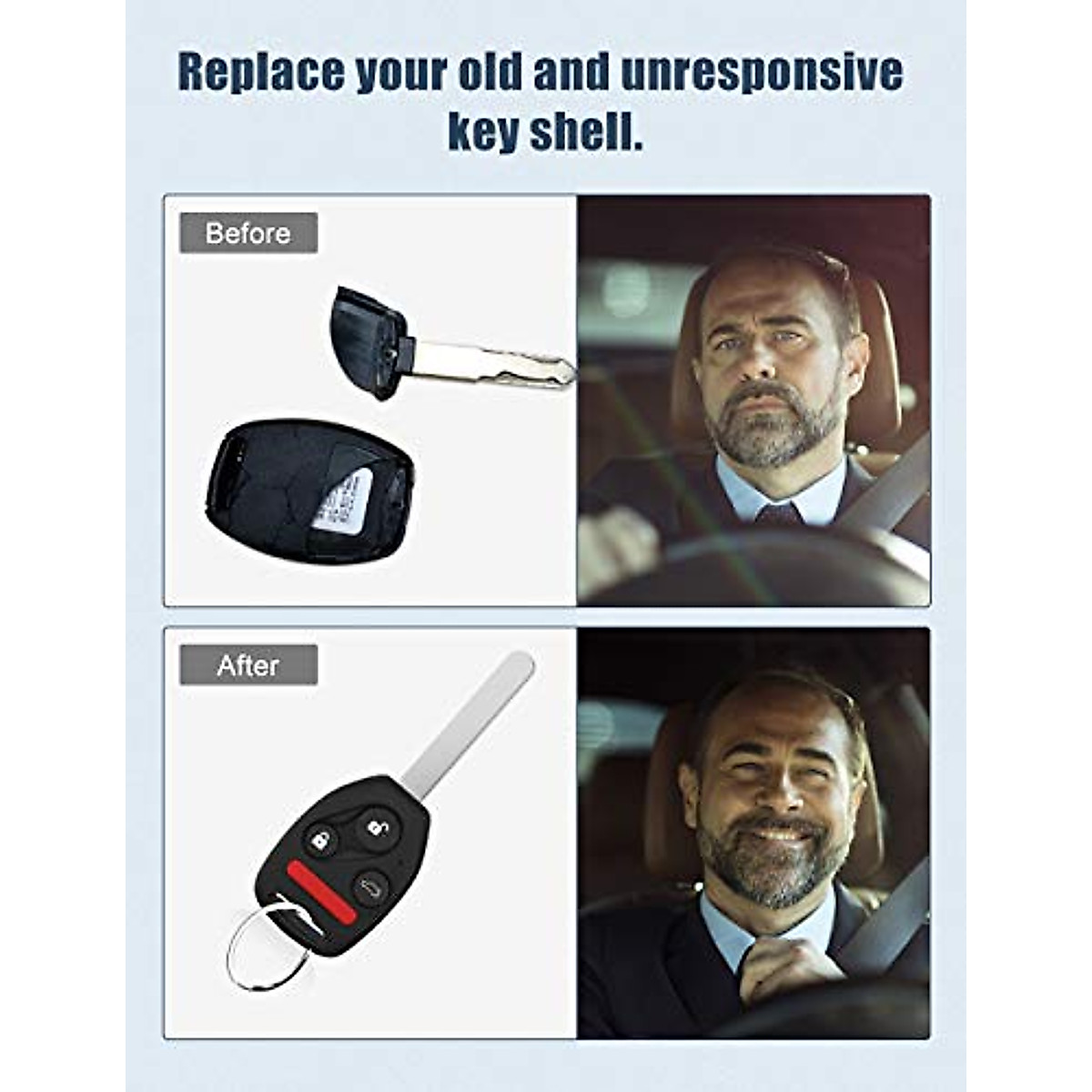 2Pcs Replacement Key Fob Shell Keyless Entry Remote fits Honda Accord 2012 2011 2010 2009 2008 2007 2006 2005 2004 2003 / Pilot/CR-V/Civic EX 2006-2013