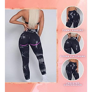Pchee Bum Marble Workout Scrunch Butt Leggings for Women - High Waisted, Squat Proof, Seamless Lifting Compression, TikTok Yoga Pants, Workout Leggings with Tummy Control (Medium, Black Lightning)