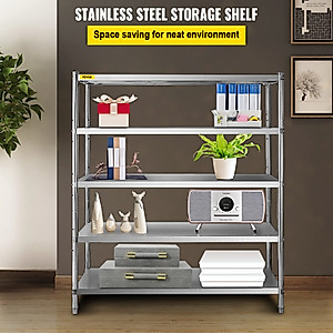 VBENLEM Stainless Steel Shelving 60x18.5 Inch 5 Tier Adjustable Shelf Storage Unit Stainless Steel Heavy Duty Shelving for Kitchen Commercial Office Garage Storage 330lb Per Shelf