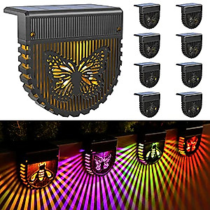 OxyLED Solar Deck Lights Outdoor Waterproof 8 Pack Decorative Fence Lighting Powered Decorations with Wall Mounted Color Changing for Garden Patio Yard Porch Decor Pool Step Stair Outside Christmas
