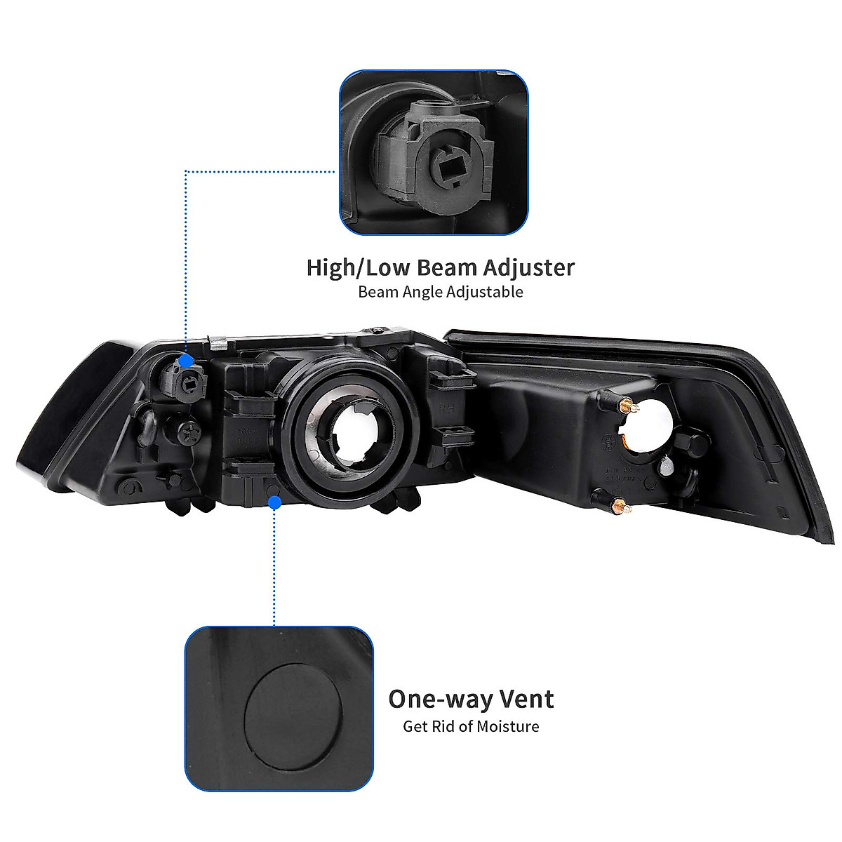 DWVO Headlights Assembly Compatible with 99 00 01 02 03 04 1999-2004 Ford Mustang Headlamp (Black Housing)