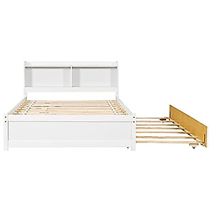 HomSof Full Bed with Trundle and Bookcase,White