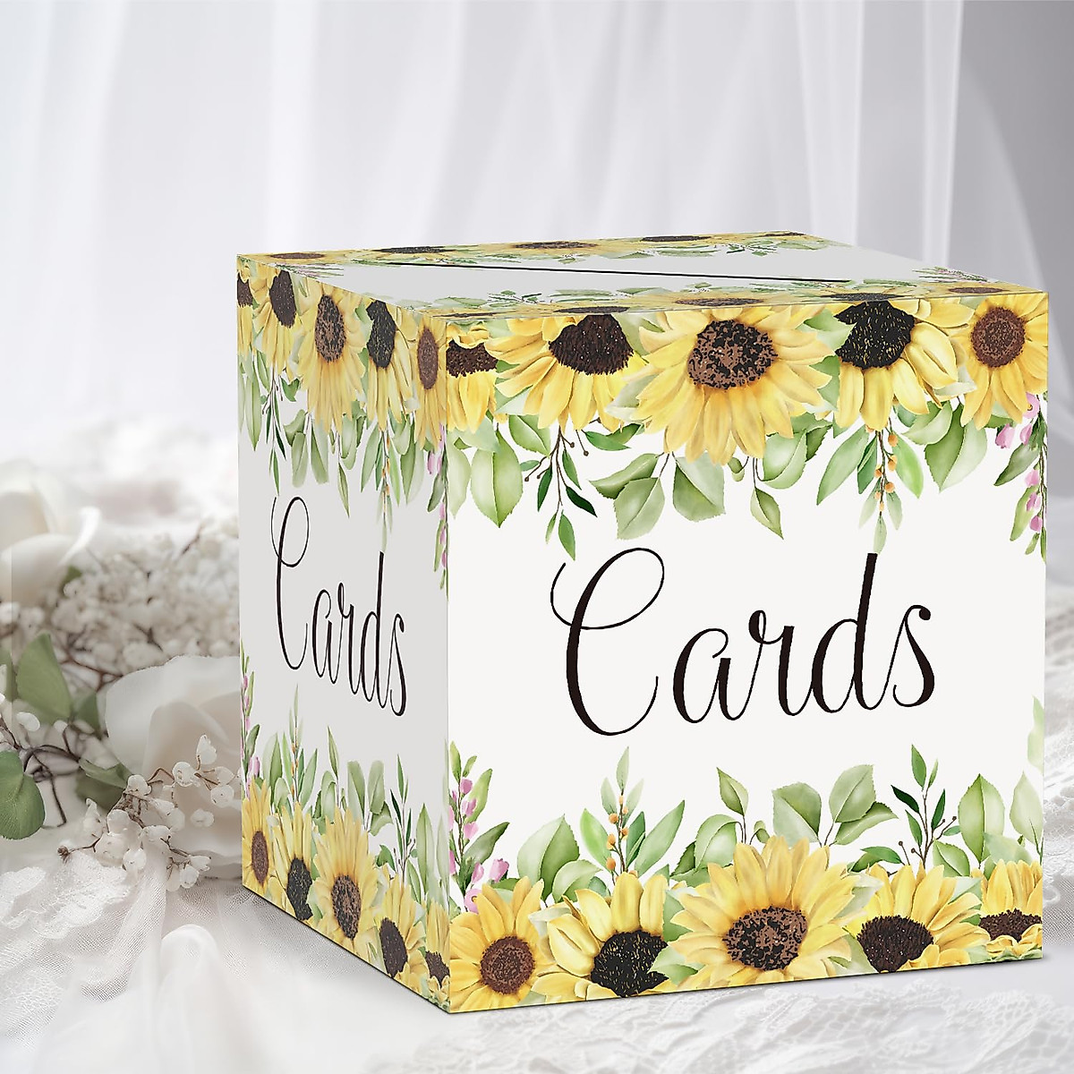 RLCNOT Sunflower Card Box, Gift or Money Box Holder Party Favor Supplies, Floral Card Receiving Box for Birthday, Wedding Engagement, Bridal or Baby Shower Graduation Anniversary 8" Box 1 Count - 007