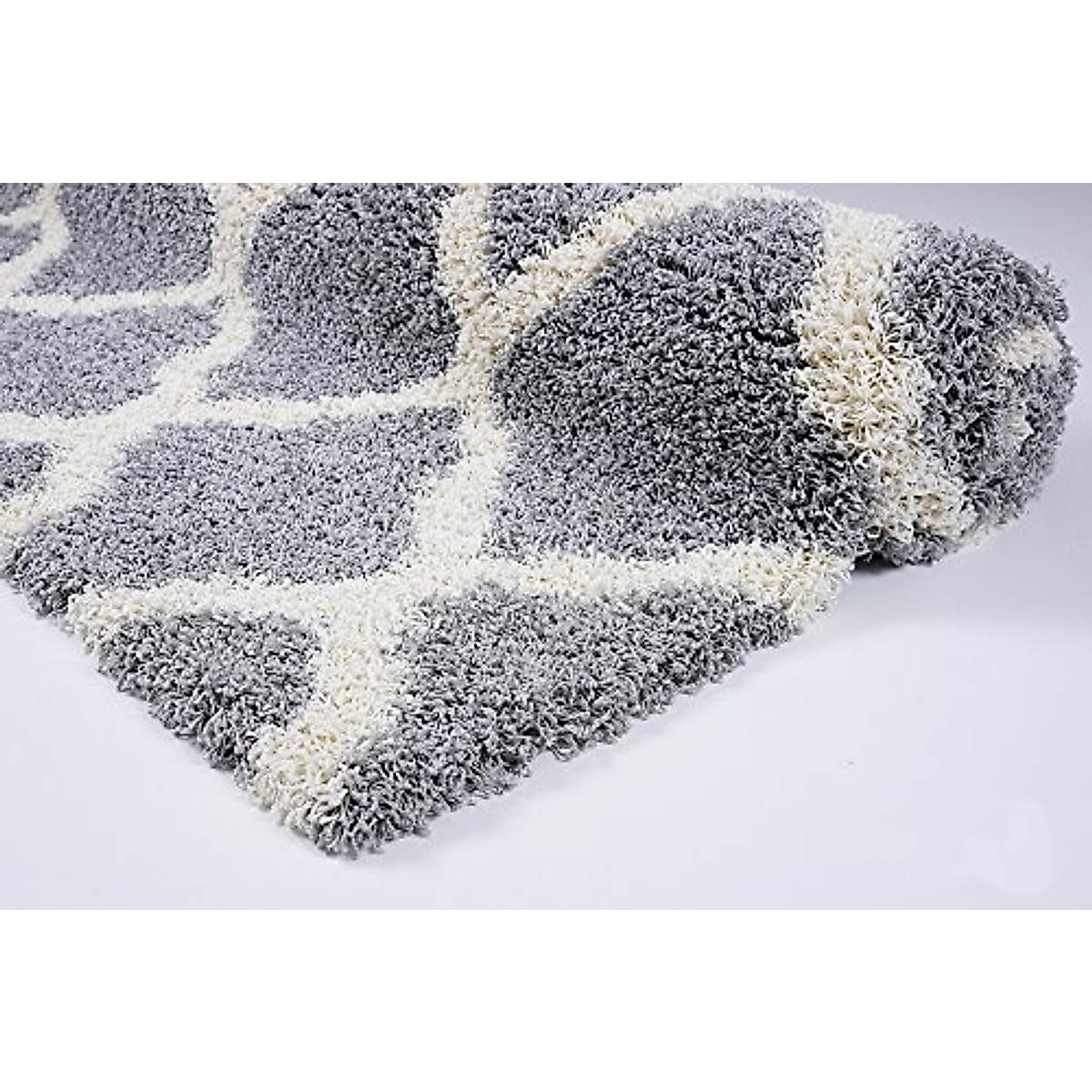 Pierre Cardin Luxury Shag/Flokati Collection Trellis Rug Design Abstract Area Rugs for Living Room, Bedroom, Kitchen Patterns Accent Contemporary Area Rugs (8' x 10', Gray/Light Gray)