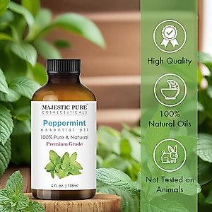 MAJESTIC PURE Peppermint Essential Oil | 100% Pure and Natural Peppermint Oil | Premium Grade Essential Oils for Hair Care, Home Diffusers, Skin, Aromatherapy, Massage and Humidifiers | 4 Fl Oz