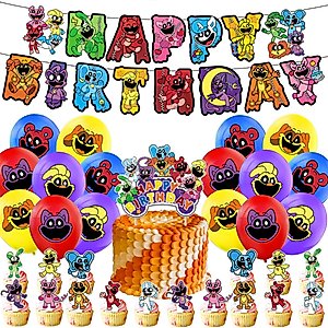 Lemoneon Cute Animals Birthday Decorations Party Supplies Kids Party Favors 2024 Decorative Horror Game Characters with Banner Cupcake Toppers Balloons