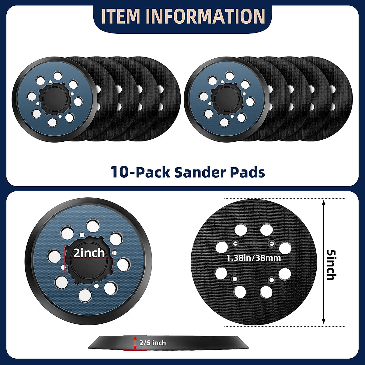 3 Packs 5 inch 8 Hole Hook and Loop Sander Pad Replacement Parts for DeWalt DWE64233 & N329079 Compatible with DWE6423/6423K, DWE6421/6421K, DWE6421-B2, DWE6421-B3, DWE6421-BR, DCW210B Orbital Sander
