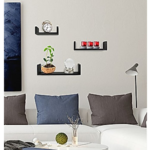 Greenco Set of 3 Floating “U” Shelves, Easy-to-Assemble Floating Wall Mount Shelves for Bedrooms and Living Rooms, Espresso Finish