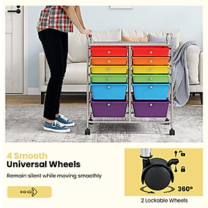 LDAILY 12 Drawer Rolling Storage Cart, Craft Cart Organizer on Wheels with Metal Frame, Large Capacity & Smooth Drawer, Rolling Cart with Drawers for Living Room, Classroom, Office (Multicolor)