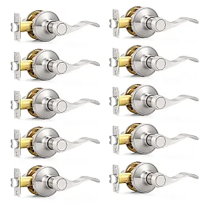 Probrico Wave Style Passage Door Levers Hall Closet Handles Keyless Interior Door Leversets in Satin Nickel, 10Pack