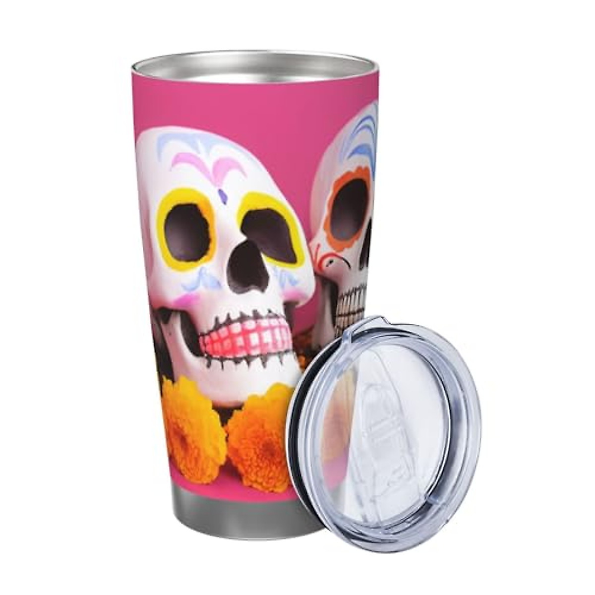EKPRAVDKTF Floral And Skull 20oz Insulated Stainless Steel Tumbler With Lids And Straws, Double Wall Vacuum Travel Coffee Mug, Thermal Cup For Cold & Hot Drinks, Reusable Metal Straw & Brush