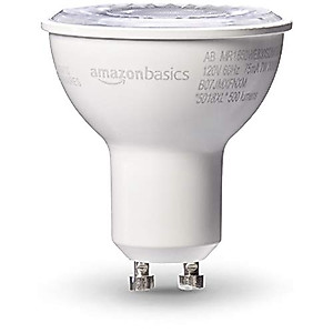 Amazon Basics MR16 LED Light Bulb, 50 Watt Equivalent, Energy Efficient 7W, GU10 Base, Warm White 3000K, Dimmable, 10,000 Hour Lifetime , 6-Pack