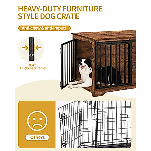 Hzuaneri Dog Crate Furniture, 39.4" Double Door Dog Crate with Barn Door, Dog Kennel Indoor, End Side Table Wooden Dog Crate for Small Medium Large Dog, Anti-Chew Anti-Escape, Rustic Brown DFC02301B