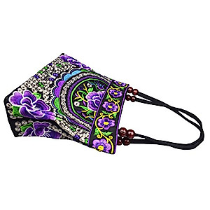 Canvas Floral Hobo Tote Bags for Women Stylish Casual Shoulder Handbag Ethnic Embroidery Purse