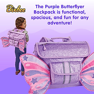 Bixbee Toddler Backpack, Purple Sparkly Butterfly Bookbag for Girls & Boys Ages 3 - 5 | Daycare, Preschool, Elementary School Bag for Kids | Easy to Carry & Water Resistant