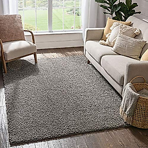 Well Woven Madison Shag Plain Grey Modern Solid Area Rug 5' x 7'2''