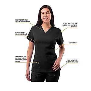 Adar Pro Breakthrough Plus Scrub Set for Women - Enhanced V-Neck Top & Multi Pocket Pants - 4400 - Black - S