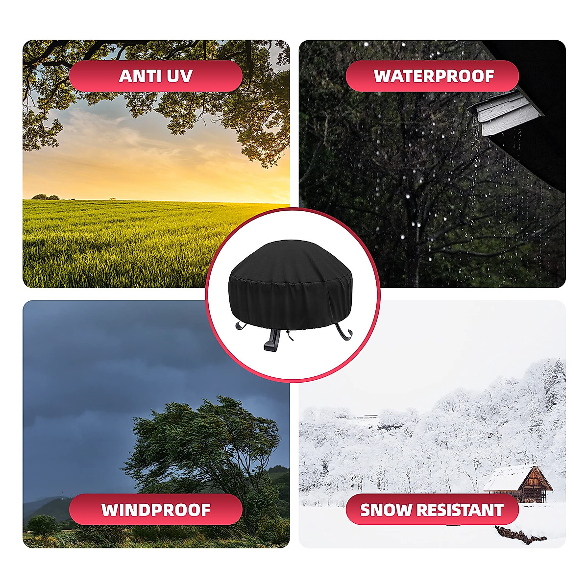 WLEAFJ Fire Pit Cover Round for Fire Pit 22 Inch – 34 Inch, 420D Heavy Duty Oxford Fabric Firepit Cover Round, Full Coverage Patio Outdoor Fireplace Cover, Waterproof Fire Bowl Cover