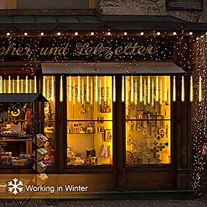 MUEQU Solar Light Outdoor, Waterproof Christmas String Lights Solar LED Meteor Shower Rain Lights Falling Raindrop Light 8Tubes 288LED Fairy Lights for Xmas Tree Garden Party Decor (Warm White)