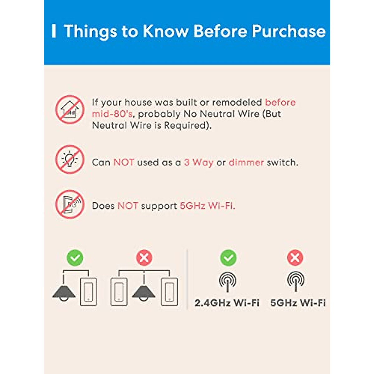 meross Smart Light Switch Compatible with Alexa, Google Assistant and SmartThings, Needs Neutral Wire, Single Pole WiFi Wall Switch, Remote Control, Schedules, No Hub Needed, 2.4G Only, 4 Pack