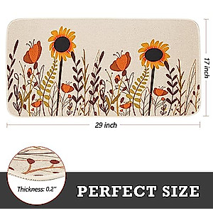 MUGANYI Fall Flower Thanksgiving Autumn Doormat - Holiday Welcome Non Slip Rug Sunflower Natural Door mat for Indoor Outdoor Entrance 17" x 29"